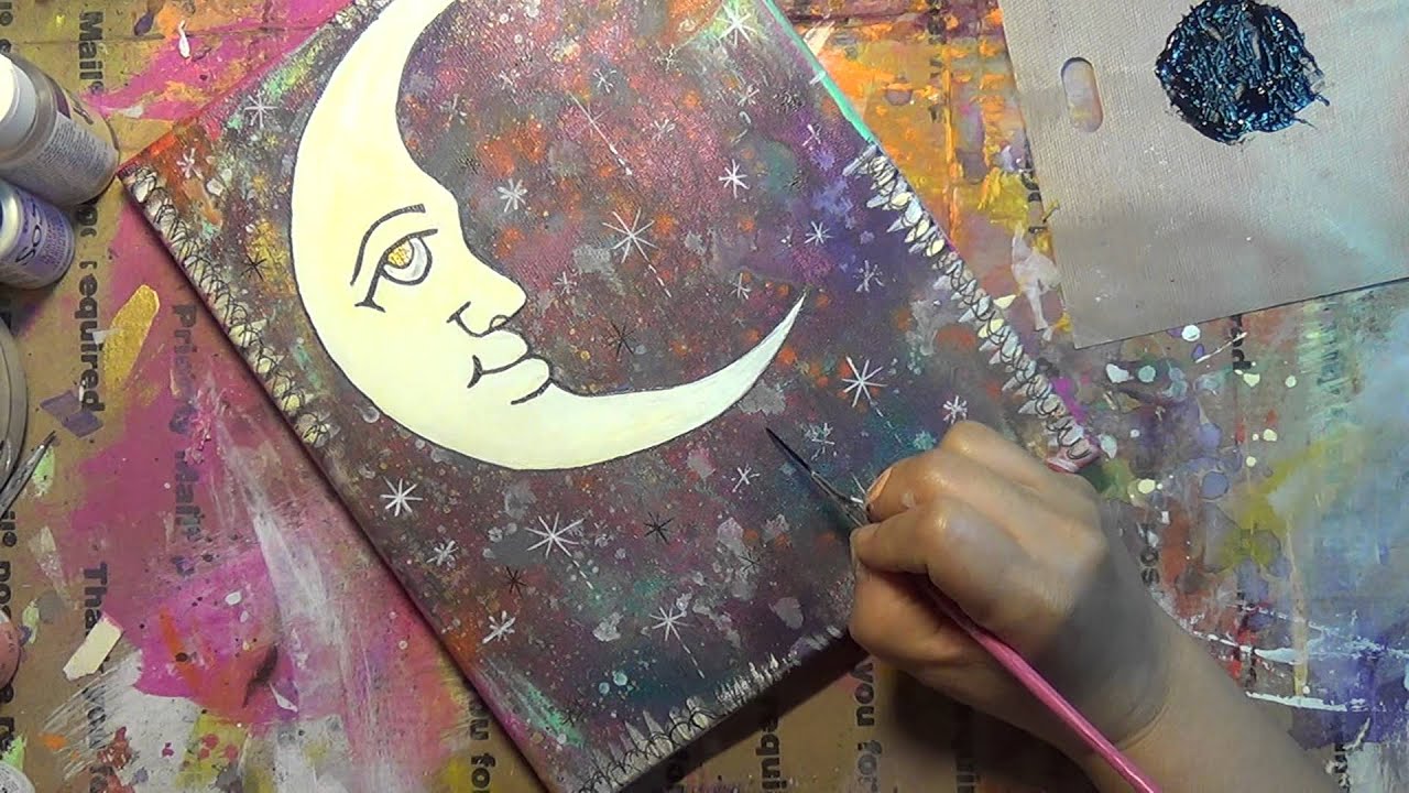 tracing mixed media moon 6 - YouTube