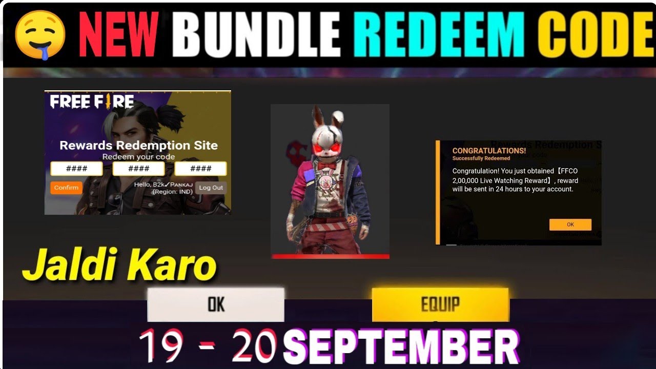 Free Fire Redeem Code Today 19 September | New Redeem Code Free Fire ...