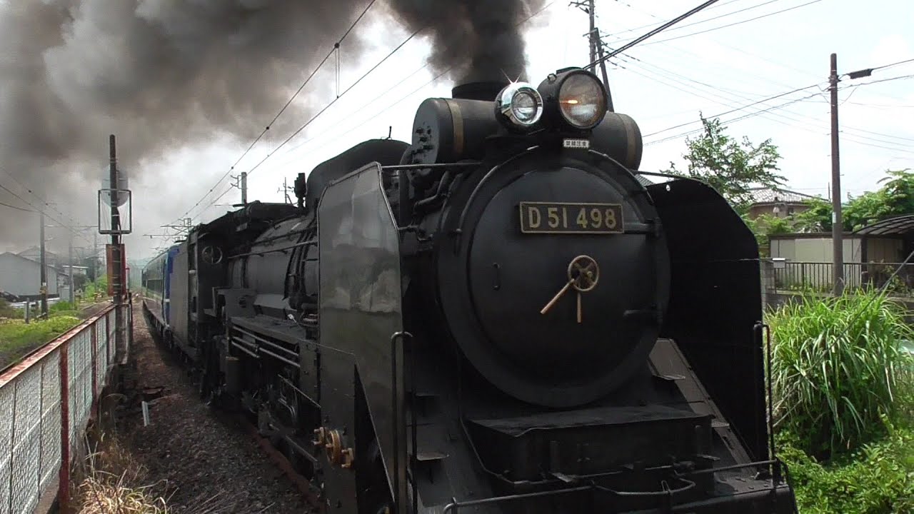2025年7月4日 25‰の急勾配を全開力行で駆け上がって来る 蒸気機関車D51 498 試運転 D51 498＋12系客車3両＋GV-E197系 TS08編成 JR信越線 西松井田駅 ...