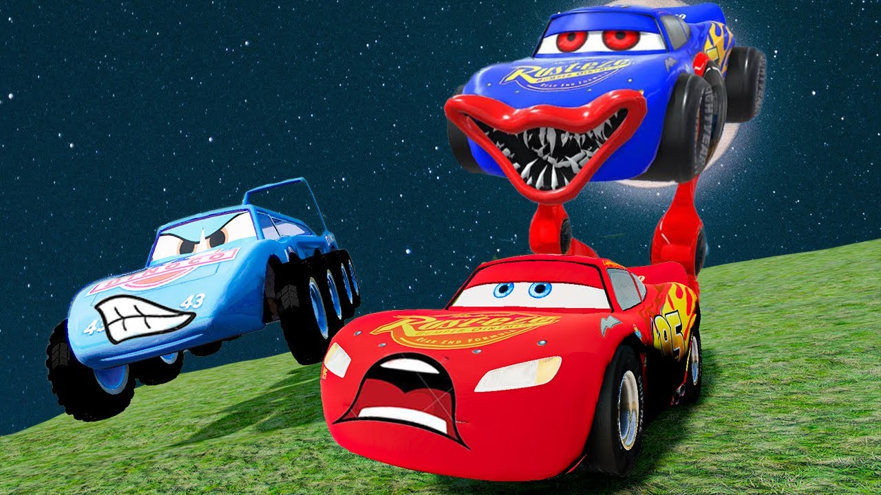Angry Big MCQUEEN EATER vs Lightning McQueen and KING PIXAR CARS ...