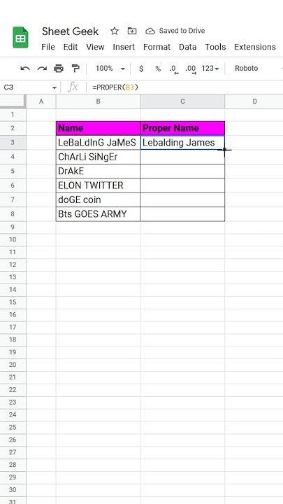 How to use the Proper function in Google Sheets! 🥶 #googlesheets #excel #spreadsheets - YouTube
