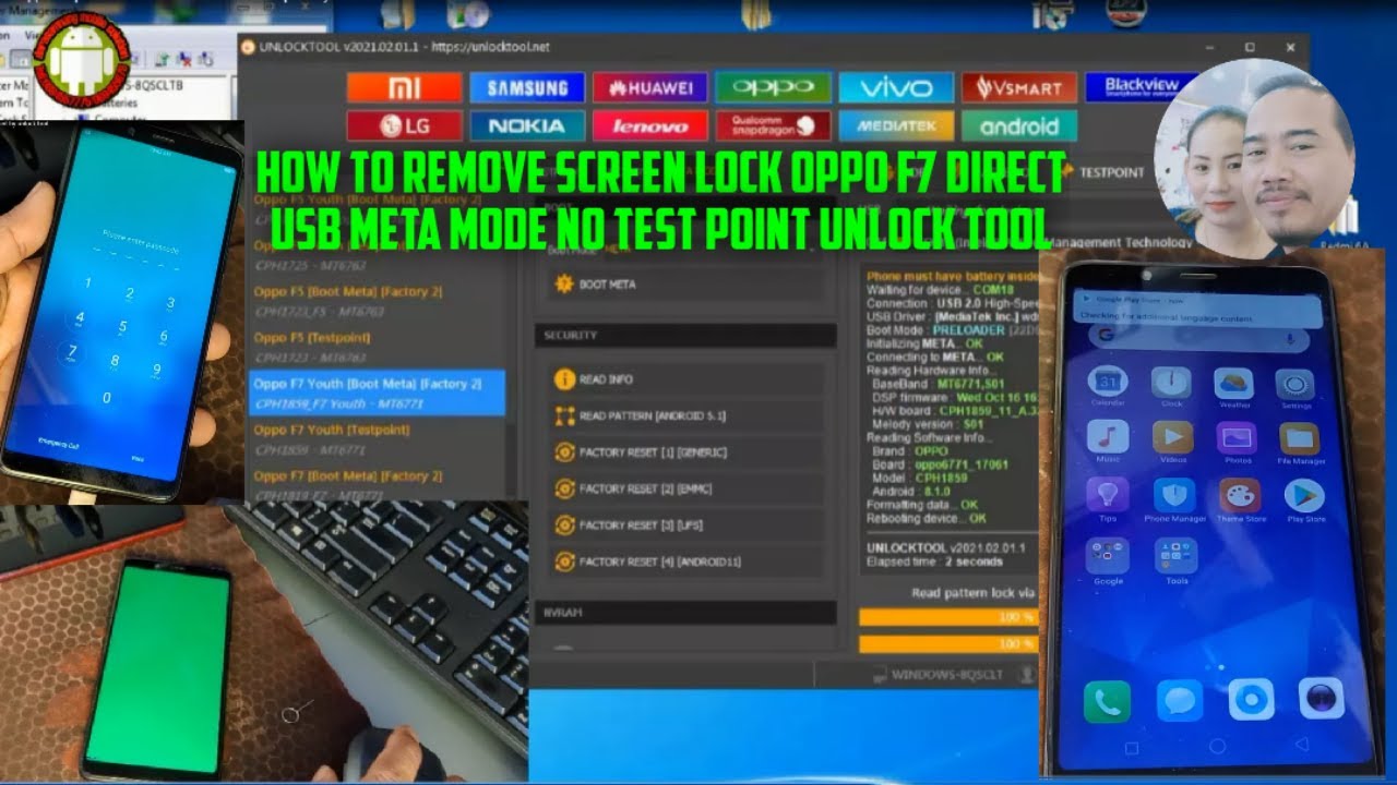 how to remove screen lock oppo F7 cph1859 direct usb meta mode no test ...