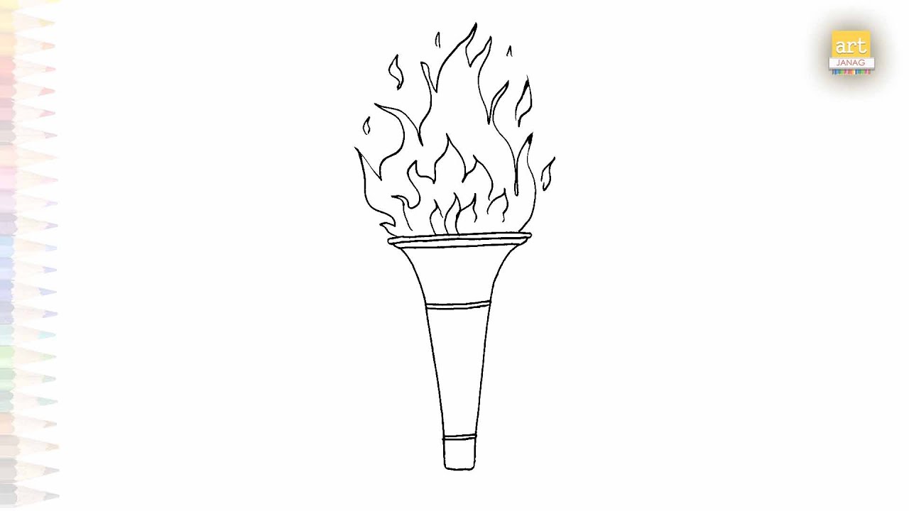Olympics torch drawing easy | Art tutorial | How to draw Olympics torch ...