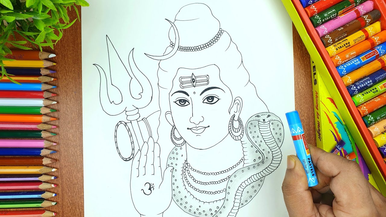 how to draw lord shiva with oil pastels || Easy drawing of Mahadev step ...