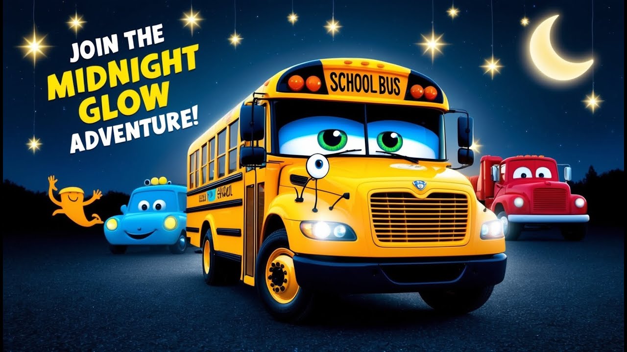 Cartoon School Bus At Night
