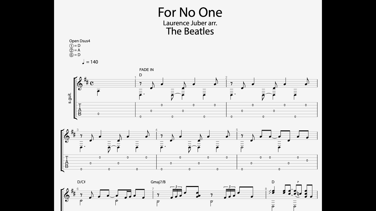 For No One | The Beatles Laurence Juber | Custom Guitar Transcription ...