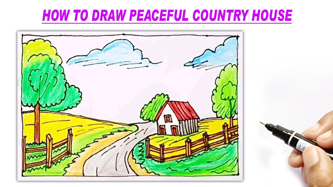 how to draw Peaceful Country House, easy - YouTube