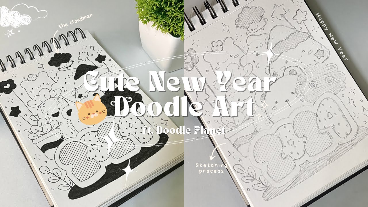 cute new year doodle art 2024 ♡ | aesthetic and ASMR 4k video | start ...