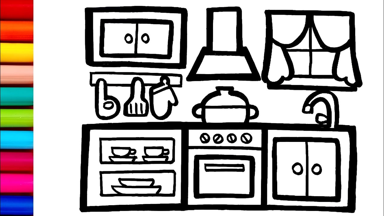 How to Draw A Kitchen Drawing | Kitchen Drawing Step by Step | Kitchen ...