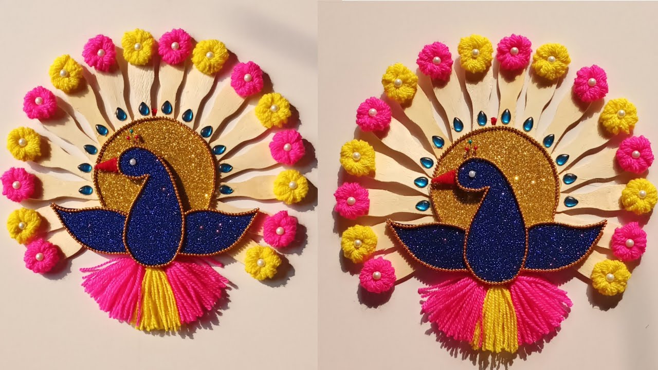 Ice-cream stick se banaye peacock/ DIY easy peacock wall toran/ Peacock ...