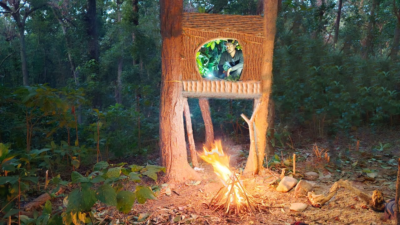 3 Days SURVIVAL CAMPING & Bushcraft Tree House - YouTube