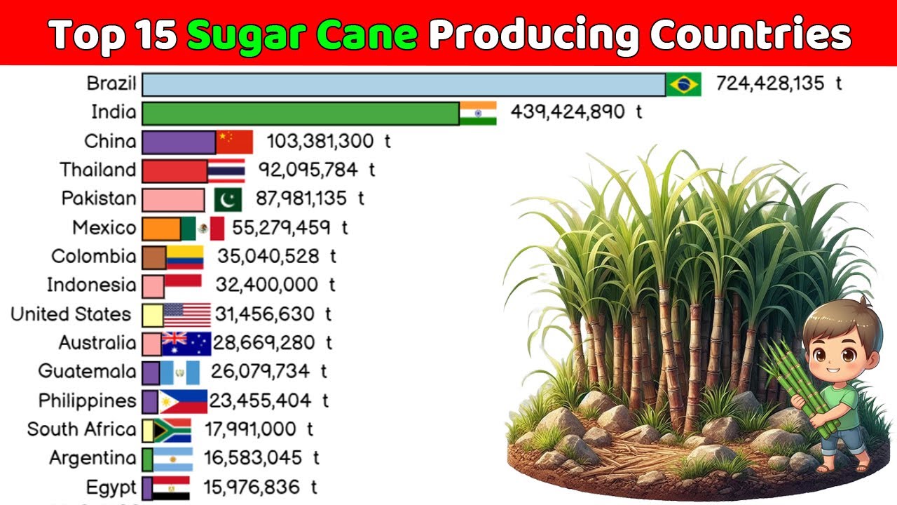 Top 15 Sugar Cane Producing Countries in the World - YouTube
