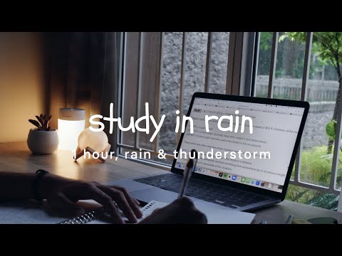 study with me | ⛈ rain + thunderstrom | 1-hour no breaks