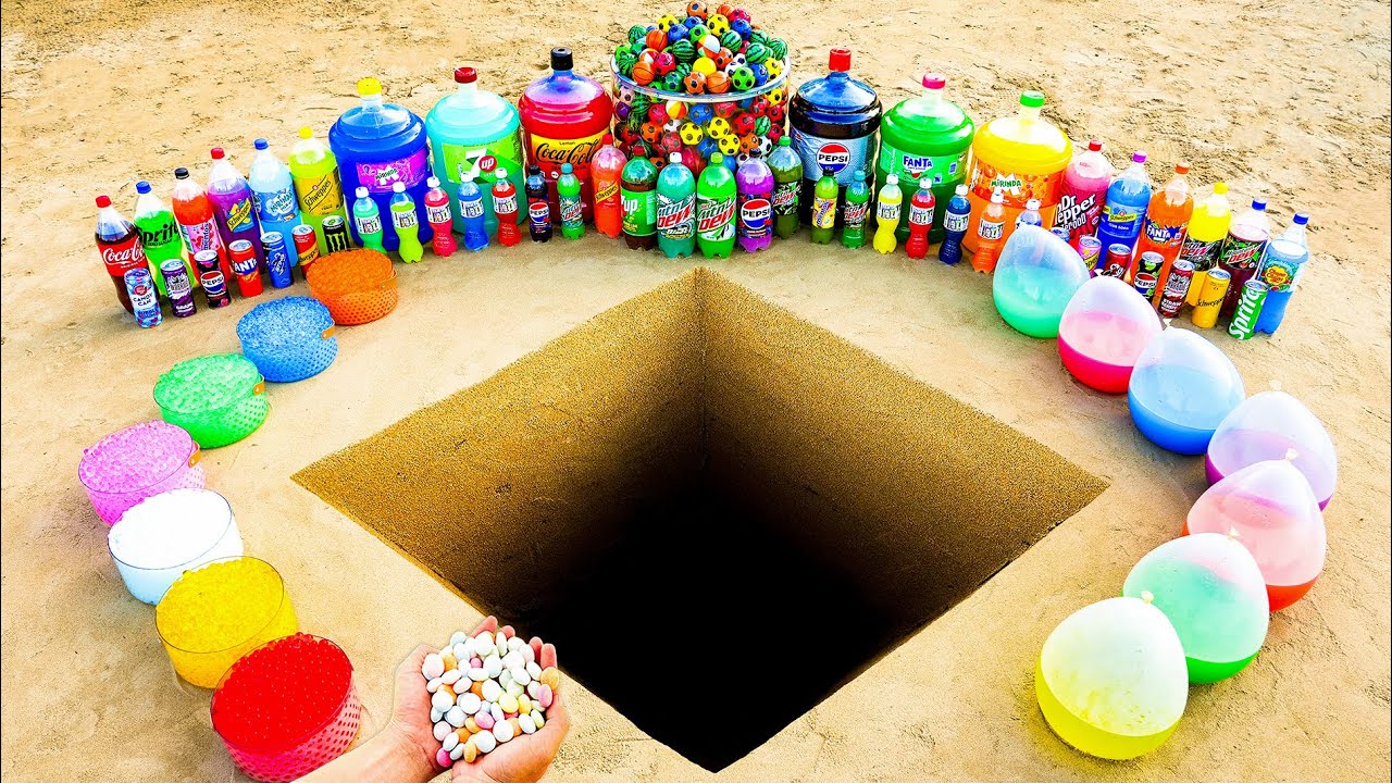 Big blue Toothpaste Erupts from Square Hole with Giant Balls & Coca ...