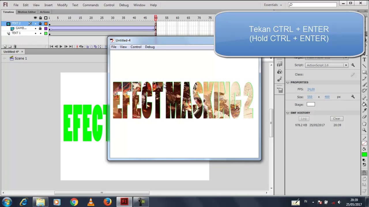 Tutorial Adobe Flash untuk pemula / beginner (EFECT TEXT MASKING 2 ...