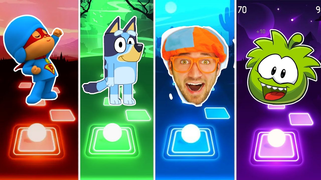 Pocoyo 🆚 Bluey 🆚 Blippi 🆚 Om Nom || Tiles Hop EDM RUSH 🎯🎮 - YouTube
