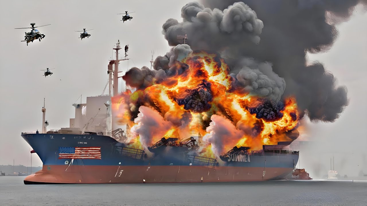 Today, a US cargo ship carrying 900 tons of explosives was destroyed by ...