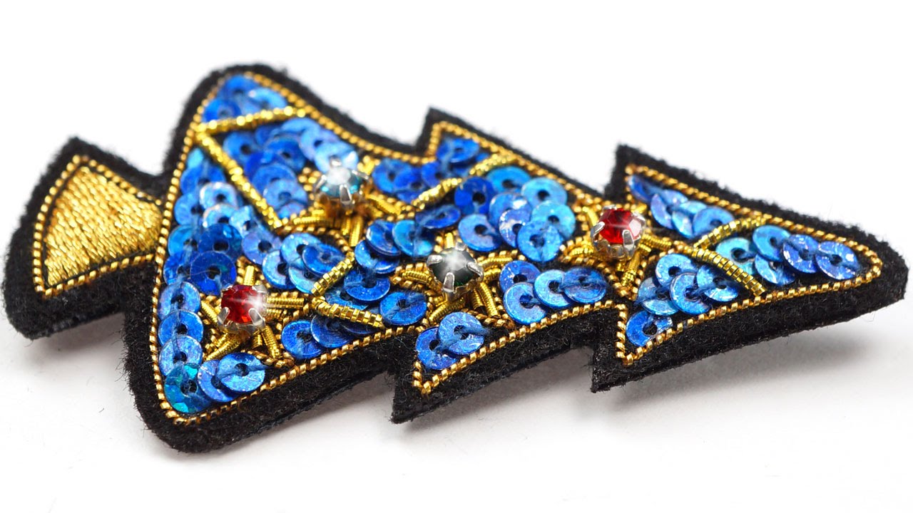Blue Christmas Tree Brooch Pin Hand Embroidered - YouTube