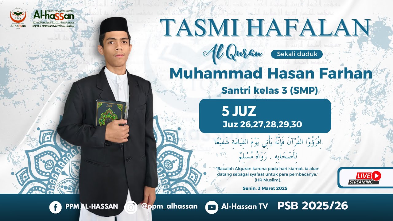 Tasmi Al Qur'an 5 Juz | Muhammad Hassan Farhan - YouTube