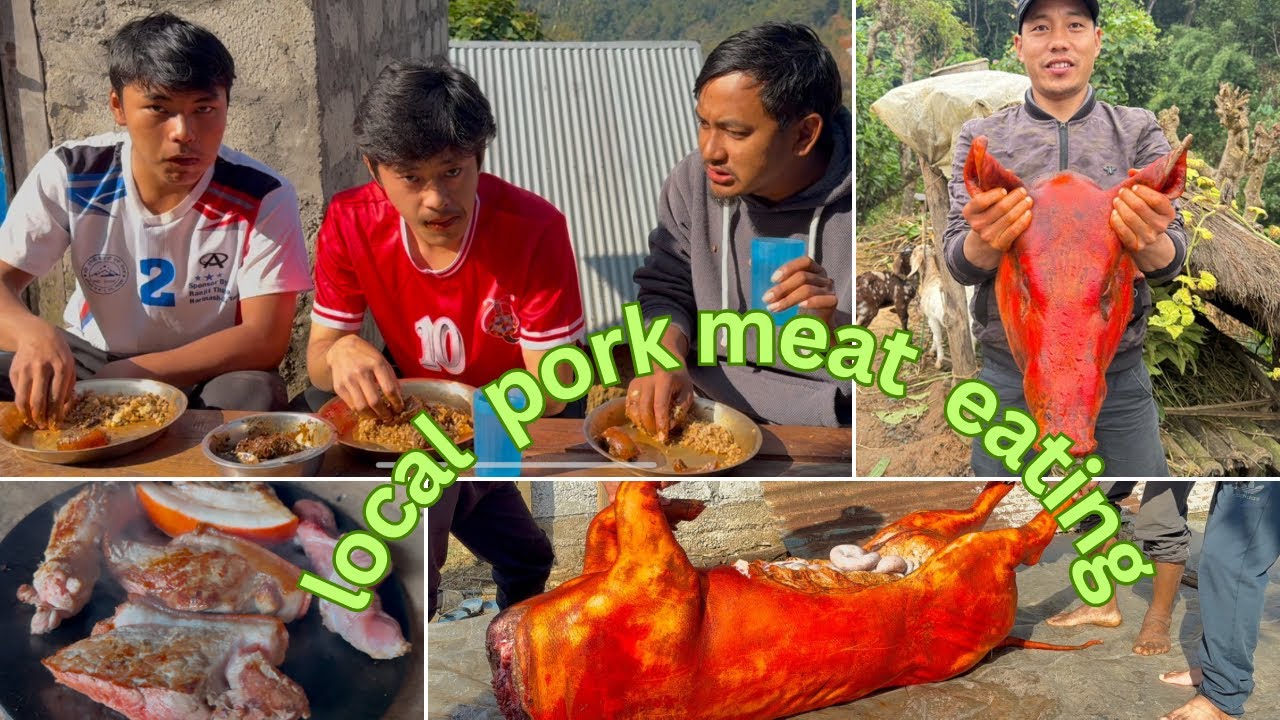 Local pork meat eating with brother's #local #villagelifestyle #pork # ...