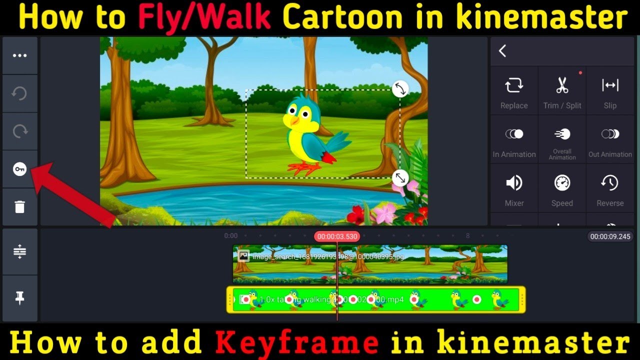 How to fly|walk cartoon character | How to add keyframe in kinemaster ...