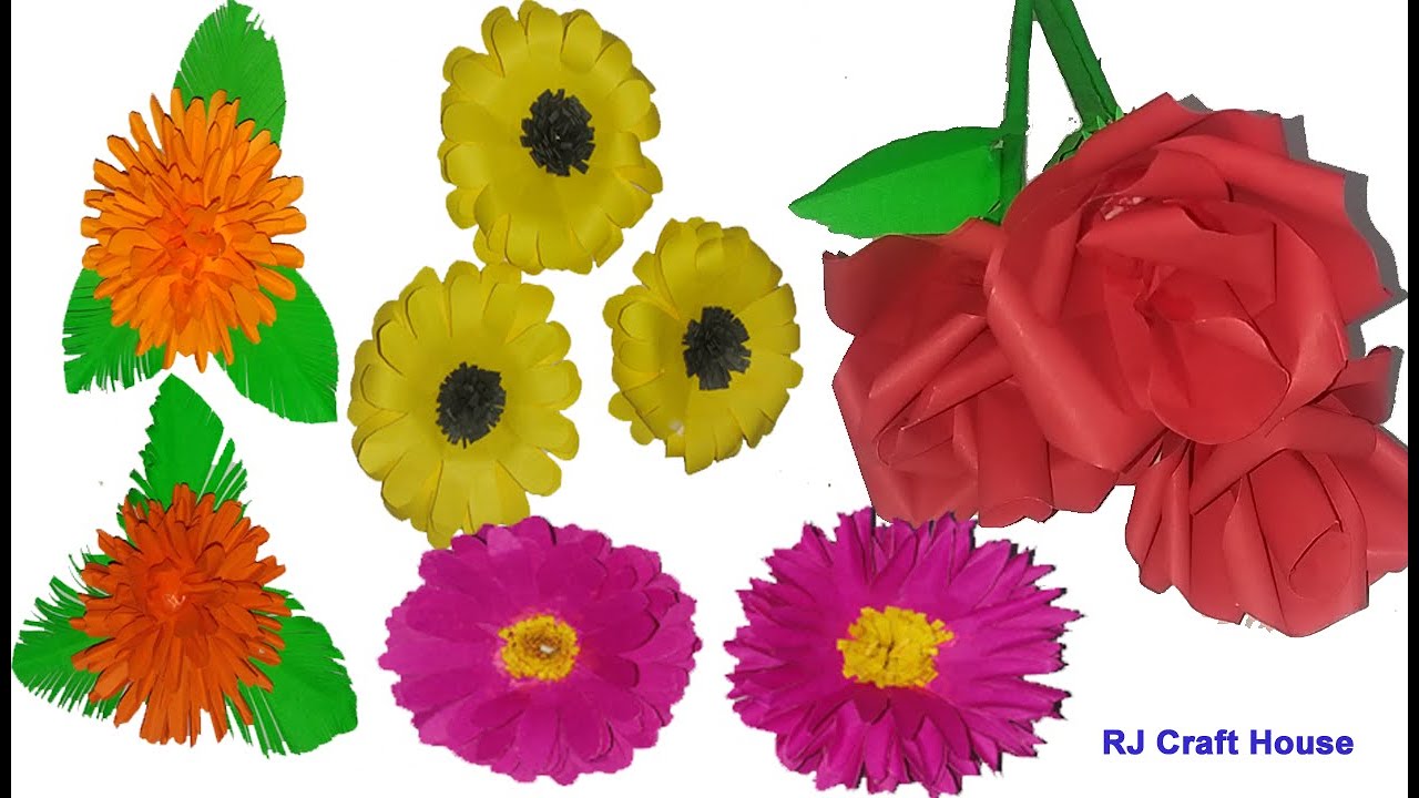 4 Different Paper Flowers | How to make Paper Flowers | Diy Paper ...