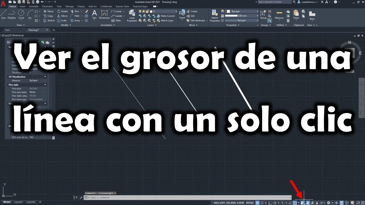 [AutoCAD] Visualizar el grosor de una línea con un sólo clic - YouTube