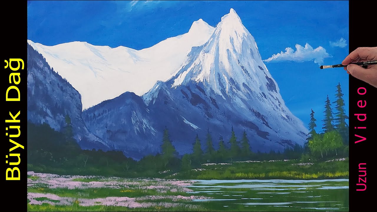Resim Çalışması #43 | Manzara Resmi Nasıl Yapılır | Büyük Dağ /Acrylic ...