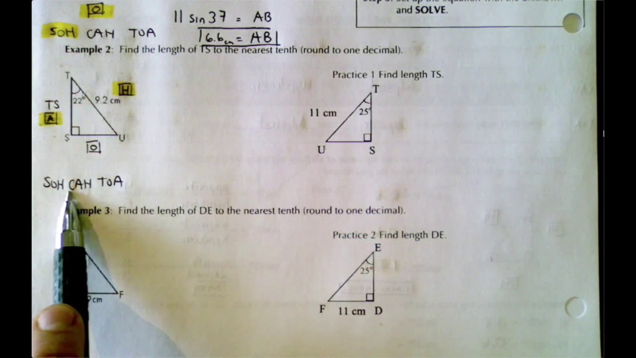 MPM2D1 - 7.3&4 - Part 2 – SOH CAH TOA - Solving for Sides - YouTube
