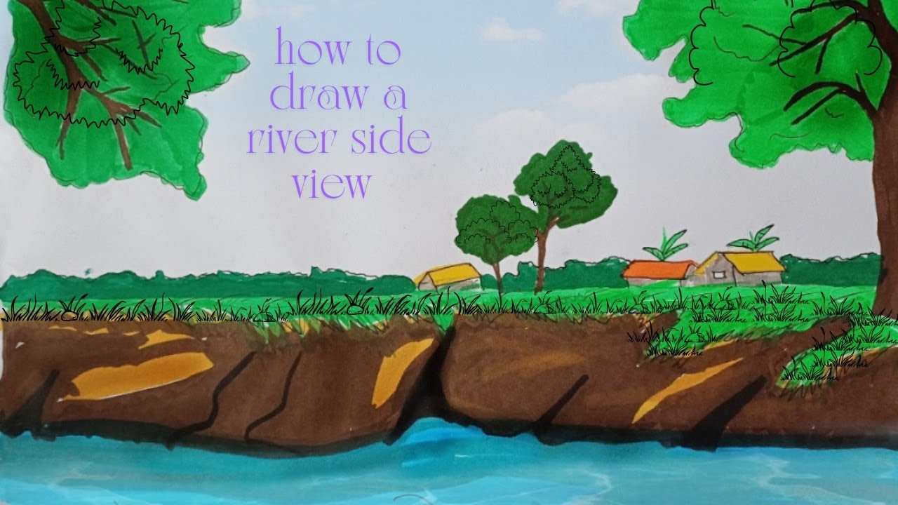 How To Draw A Riverside Landscape Step By Step- "Drawing Tutorial For ...
