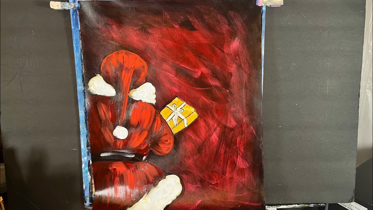 How to paint Santa with a present step-by-step acrylic painting ...
