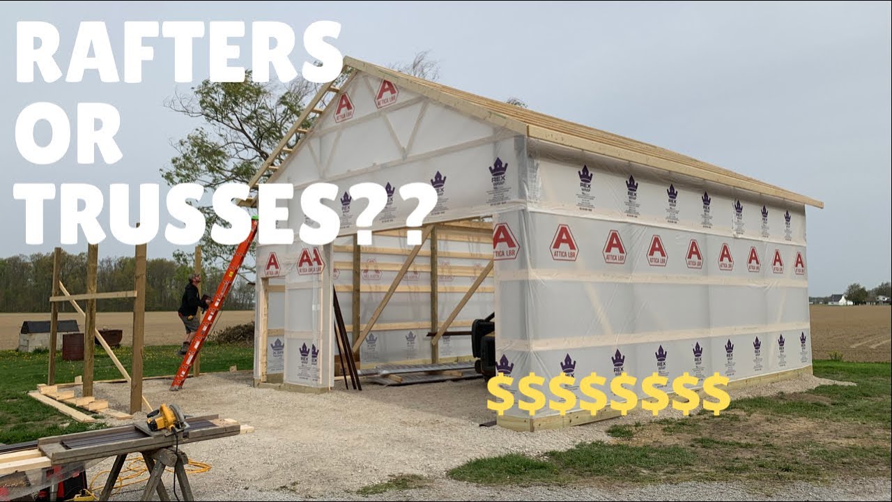 24x32 12’ pole barn building. Use rafters or mono trusses??? - YouTube