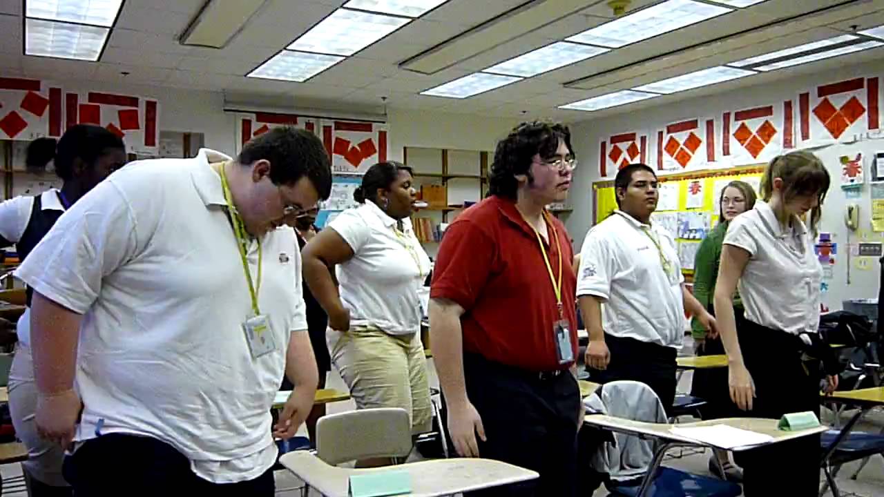 The procedure to start the class-stand up, bow (how are you), sit down ...