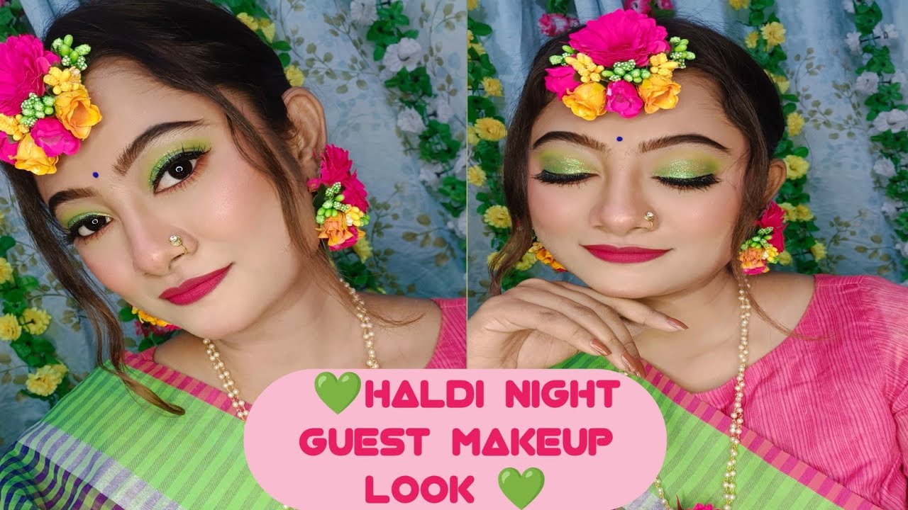 Wedding series -[4] 💛Haldi night guest makeup look || Glittery Eye ...