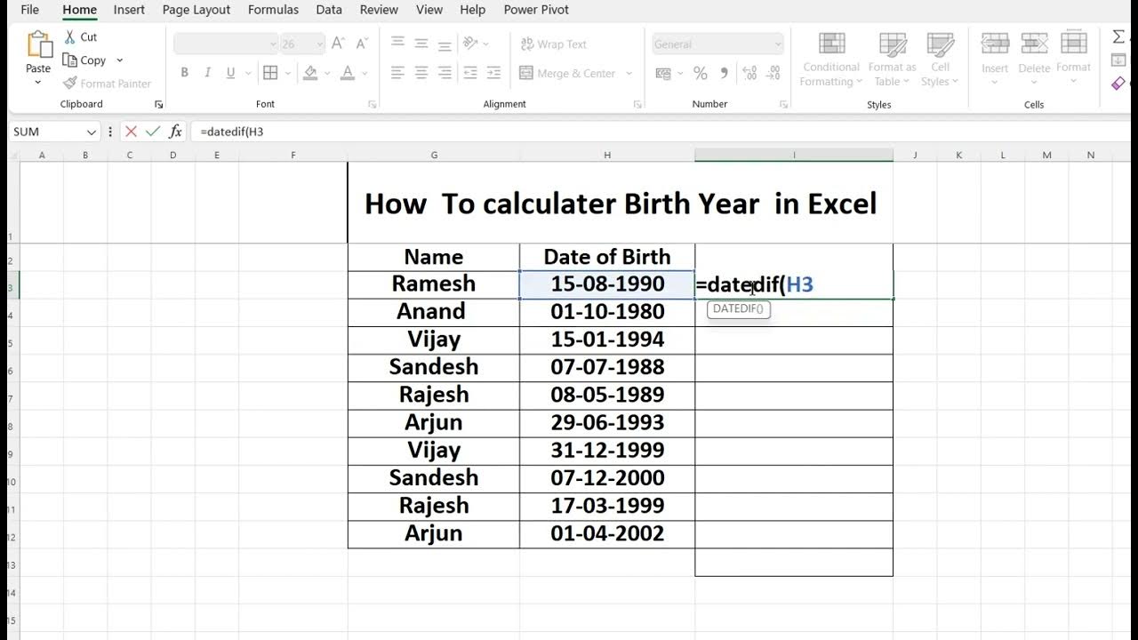 how to calculater birth year in excel - YouTube