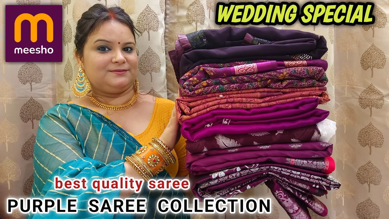 Meesho wedding special purple saree haul | Meesho Georgette and silk ...