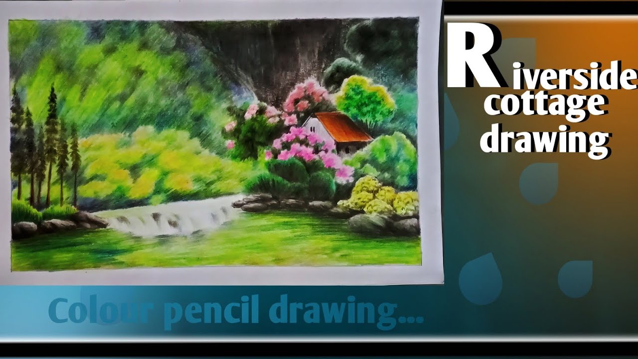 Riverside landscape drawing / Landscape drawing with coloured pencils # ...