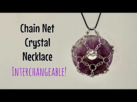 How to make a chain net cage to hold crystals! Necklace pendant swap crystals in & out!