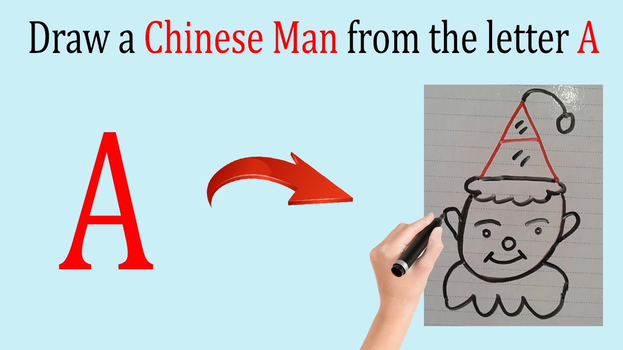 How to Draw a Chinese man from the letter A || Drawing by Letters ...