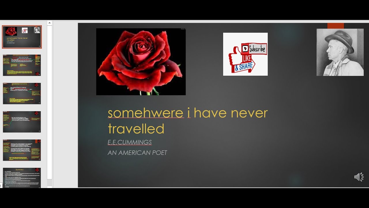 Somewhere i have never travelled by E E Cummings - YouTube