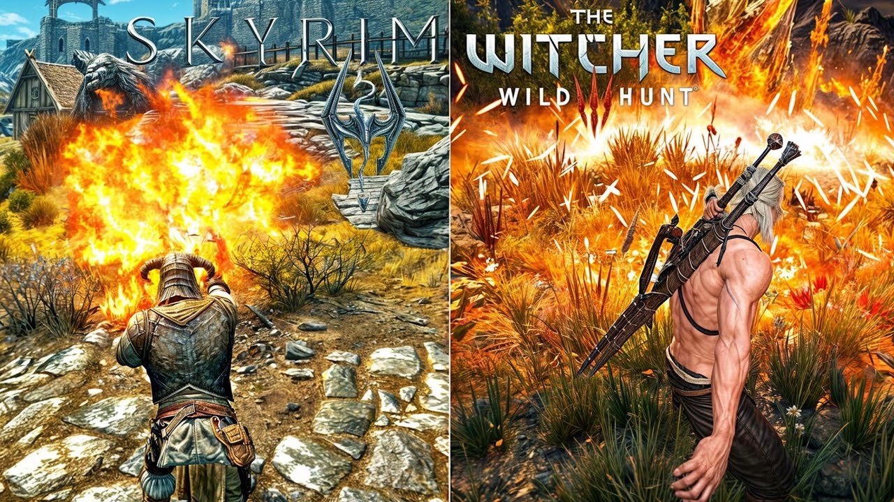 Skyrim Vs Witcher 3 (Gameplay And Reaction Npc) - YouTube