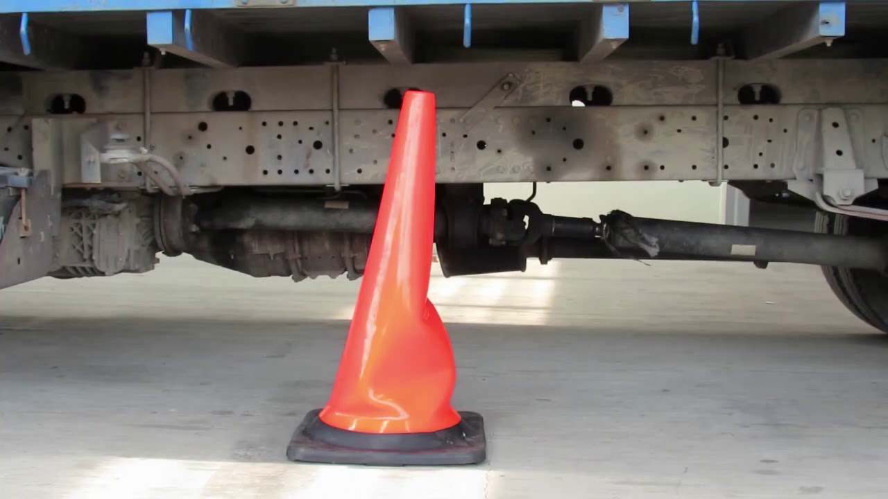 truck running over the traffic cone - YouTube