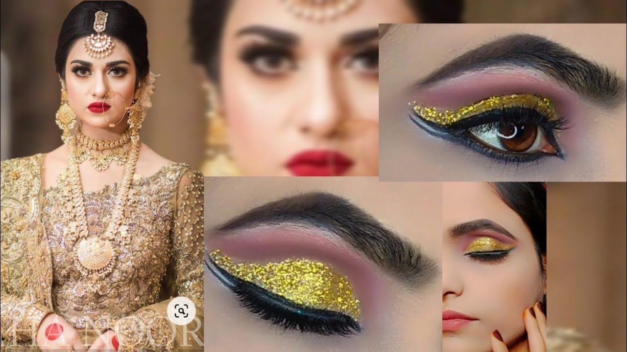 Golden Glitter Eye Makeup Tutorial||Golden Glitter Eye Makeup Kese Kare||Golden Glitter Kese ...