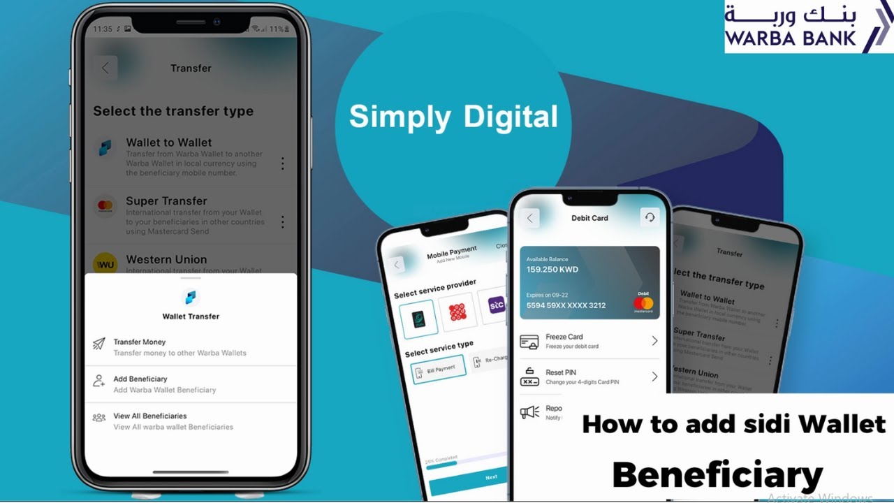 How to add SiDi wallet Beneficiary Warba Bank - YouTube