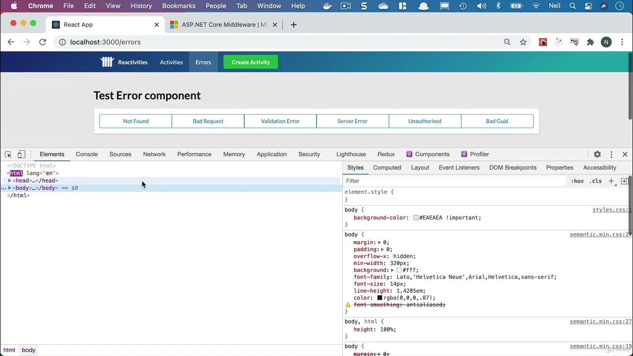 Net Core and React Error handling Handling 400 errors - YouTube