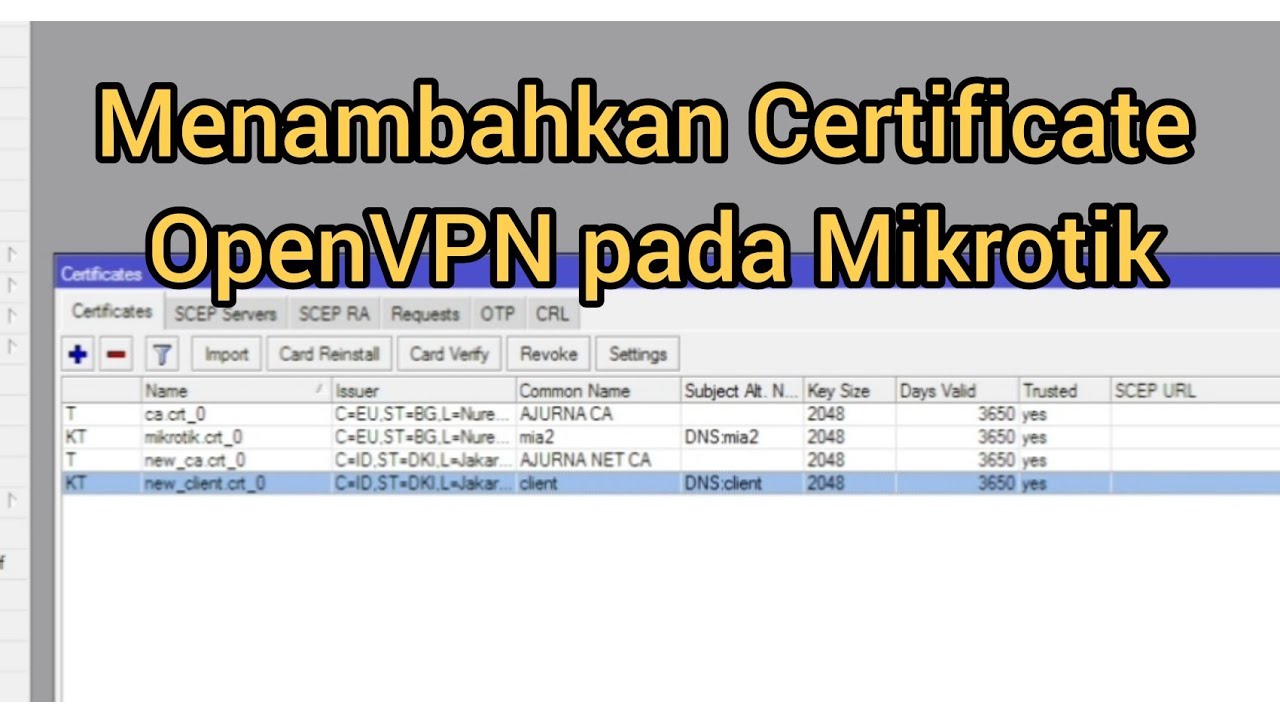 Cara Menambahkan Certificate OpenVPN di Mikrotik - YouTube