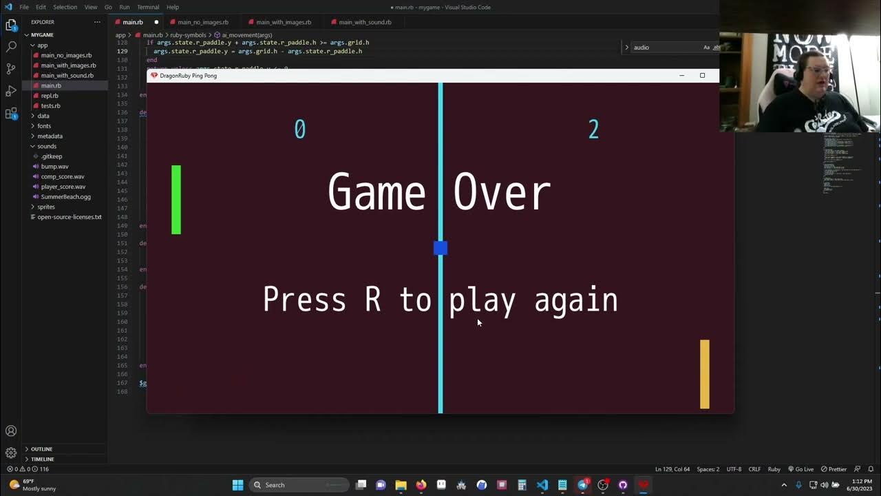 Build Pong using Dragon Ruby Part 3 (Final) Ball Movement and Scoring - YouTube