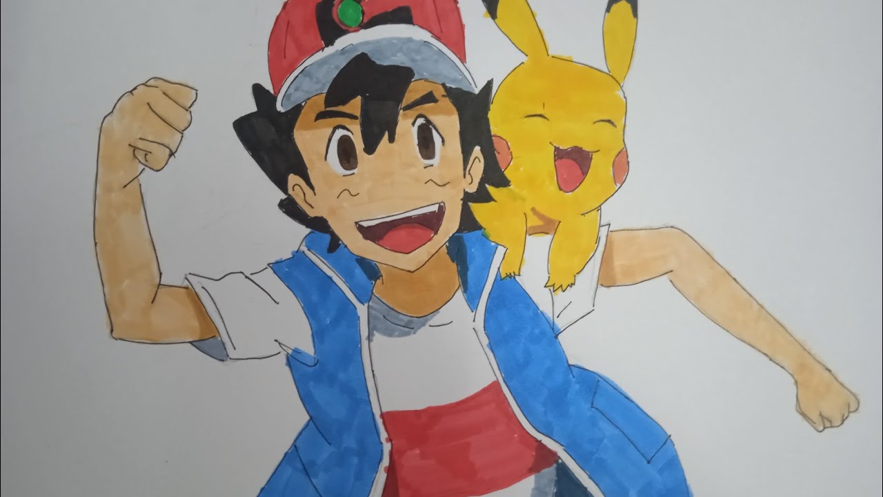 Easy way to draw Ash and Pikachu step by step tutorial - YouTube