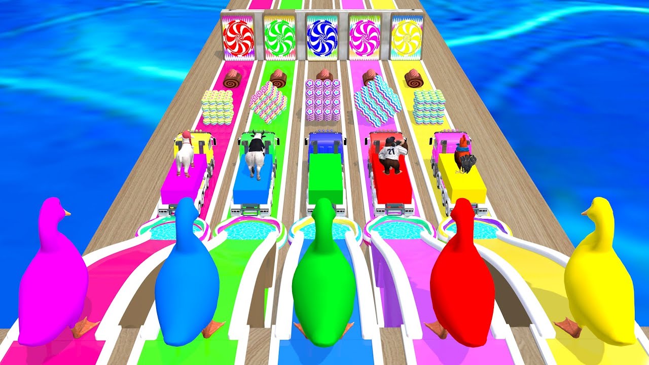 Long Slide Game With Chicken, Duck, Tiger, Sheep and Cow - 3d Animal ...