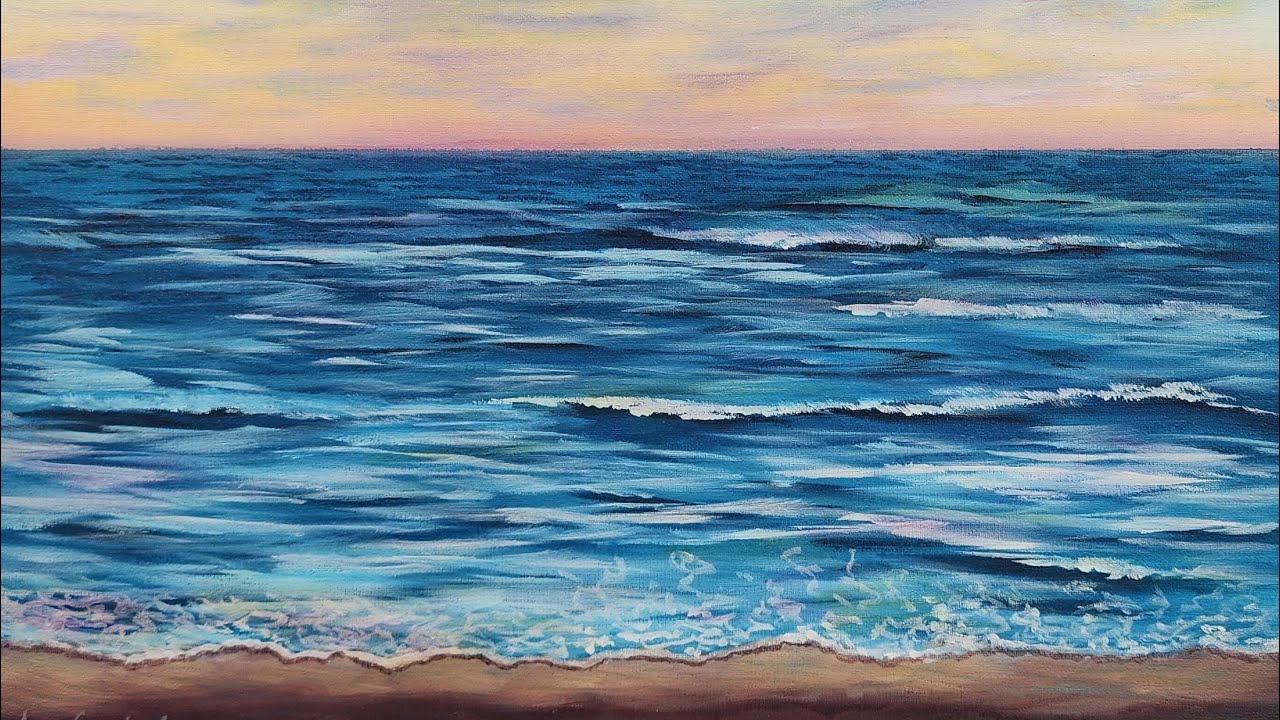 Simple Ocean Sunset Seascape Acrylic Painting LIVE Tutorial - YouTube